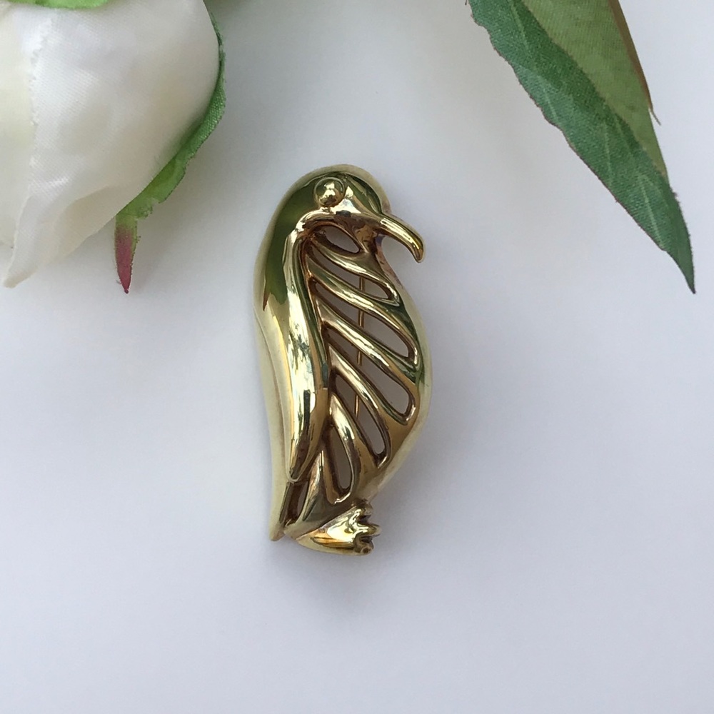 Rare Vtg 14k Gold Penguin Pin Brooch - Gem